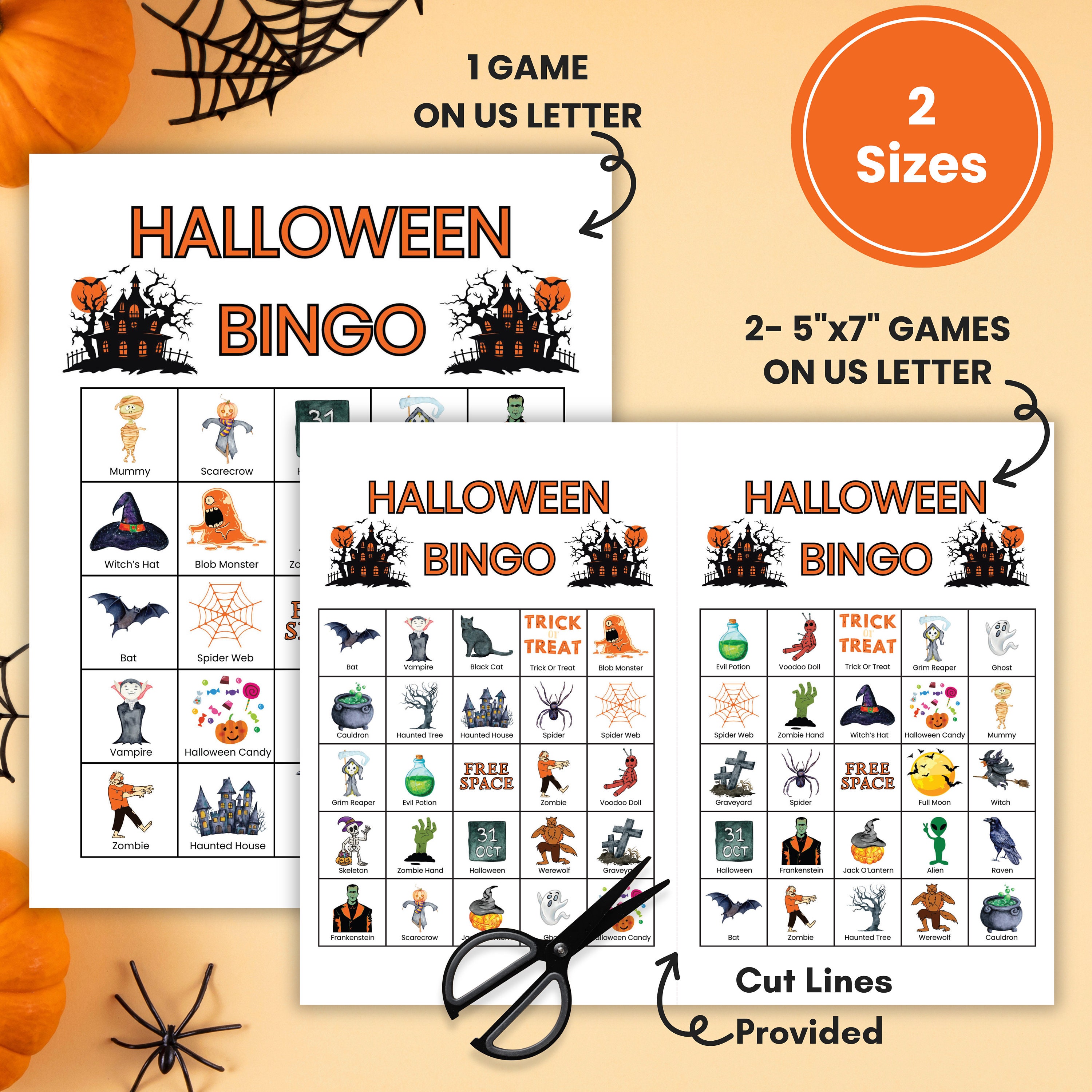 Halloween Bingo Game, 50 Unique Bingo Cards, Printable Halloween ...