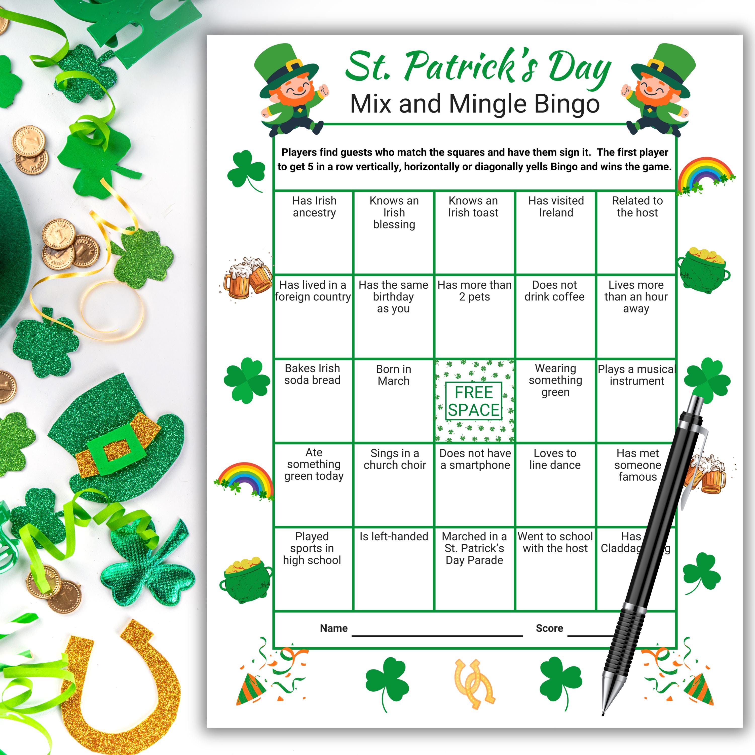 St Patricks Day Mix and Mingle Printable Party Game, Find the Guest ...