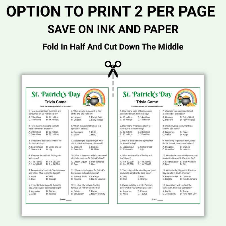 St. Patrick’s Day Trivia Game, Printable Party Game for Older Teens ...