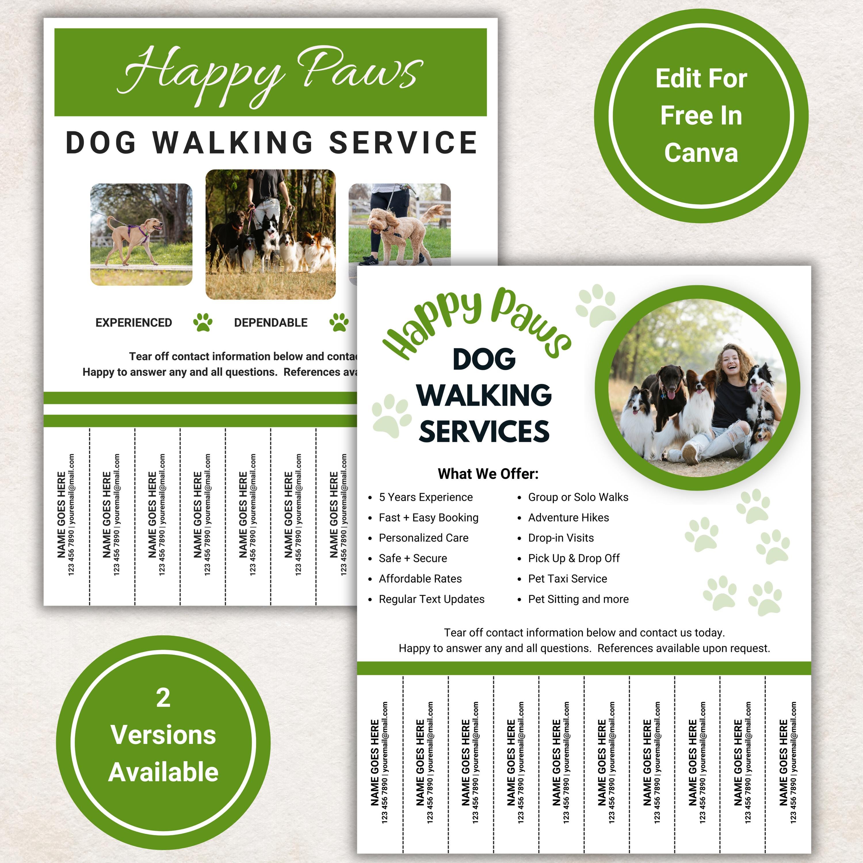 Dog Walker Services Tear off Flyer Template, Summer Dog Walking ...