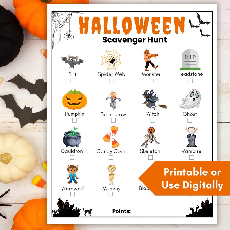 Halloween Scavenger Hunt Game, Printable Game for Kids, Teens, Adults ...