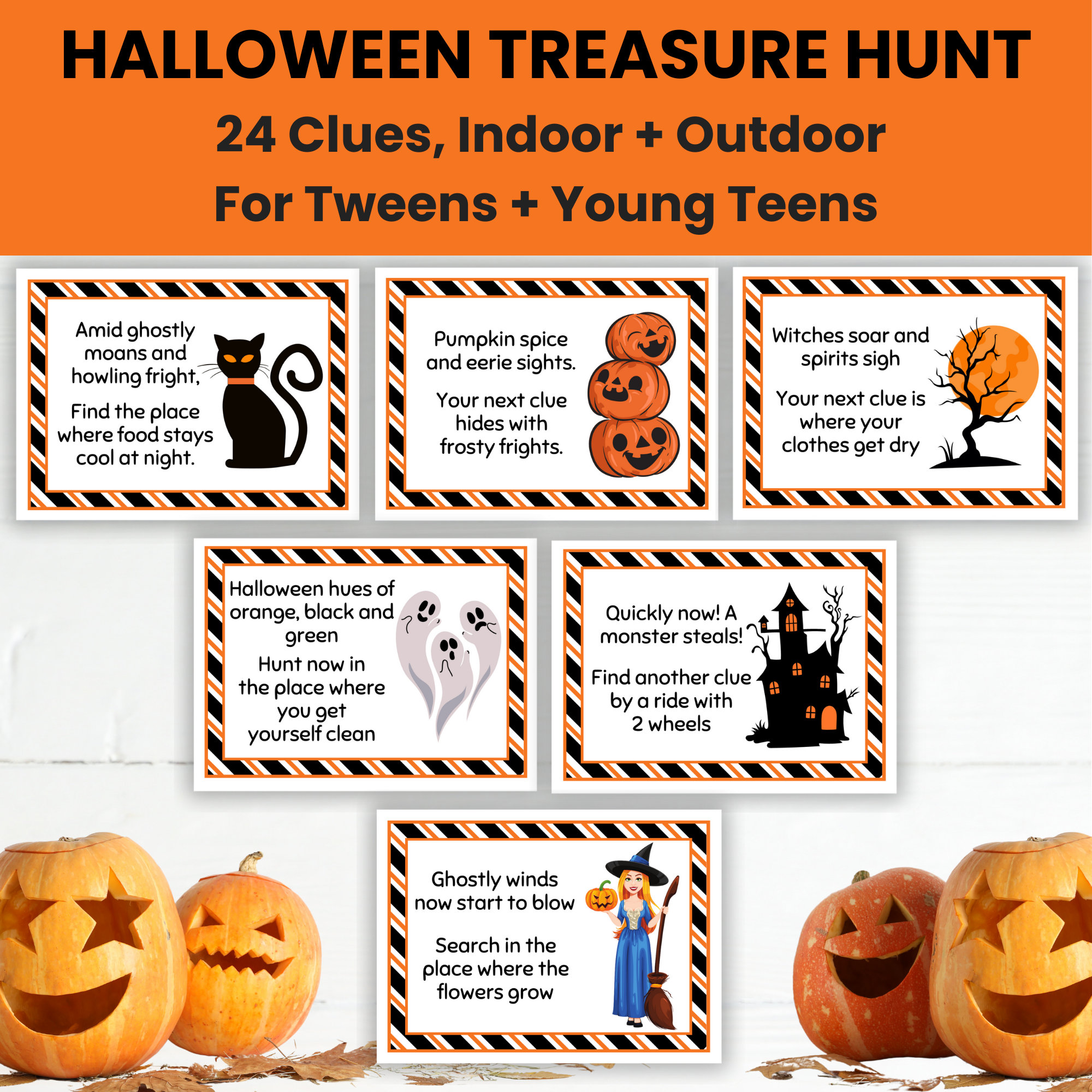 Halloween Treasure Hunt Party Game for Teens and Tweens, Printable Clue ...
