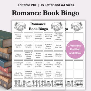 Romance Book Bingo for Adults, Printable Romantasy Book Prompts ...