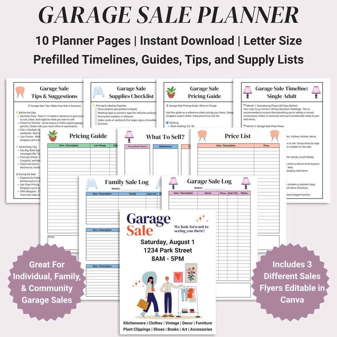 Garage Sale Planner, Editable Yard Sale Flyer, Community Garage Sales ...