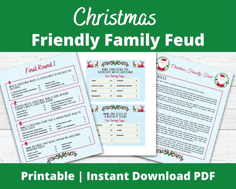 Christmas Friendly Feud Game Printable Family Feud Quiz | Etsy