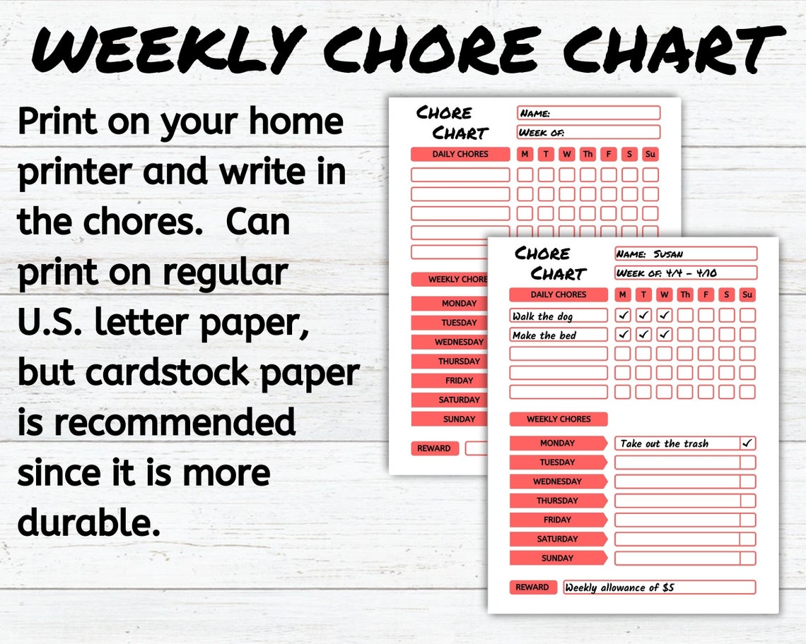 Chore Chart for Kids, Kids Chore Chart, Teen Chore Chart, Roommate ...