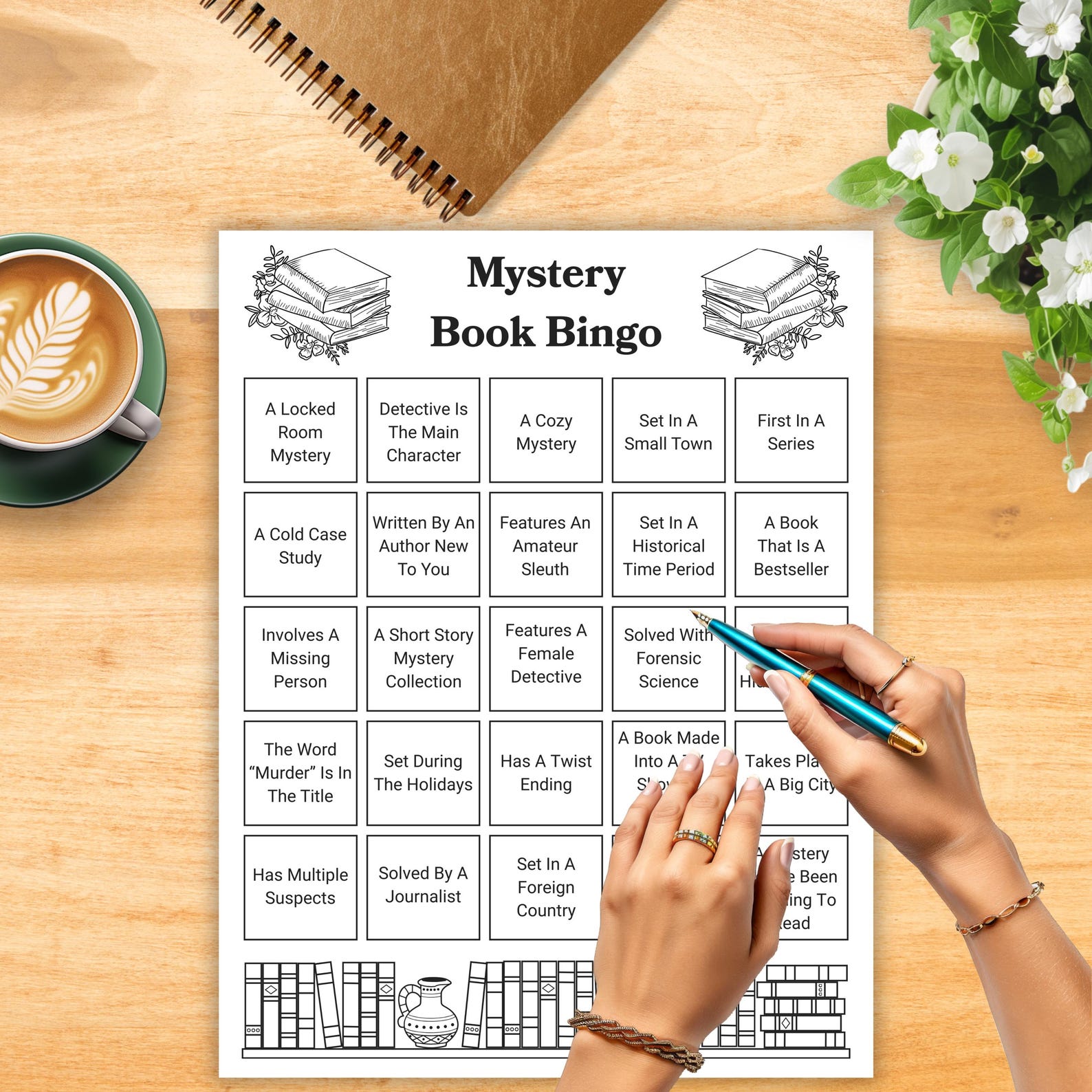 Mystery Book Challenge, Book Bingo Prompts for Adults, Reading ...