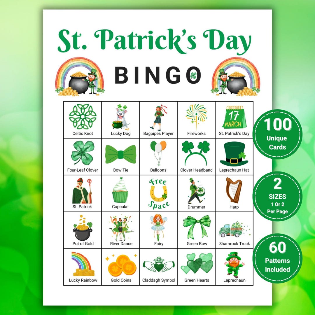 St Patricks Day Printable Bingo Game Cards; Family Bingo; Games for ...