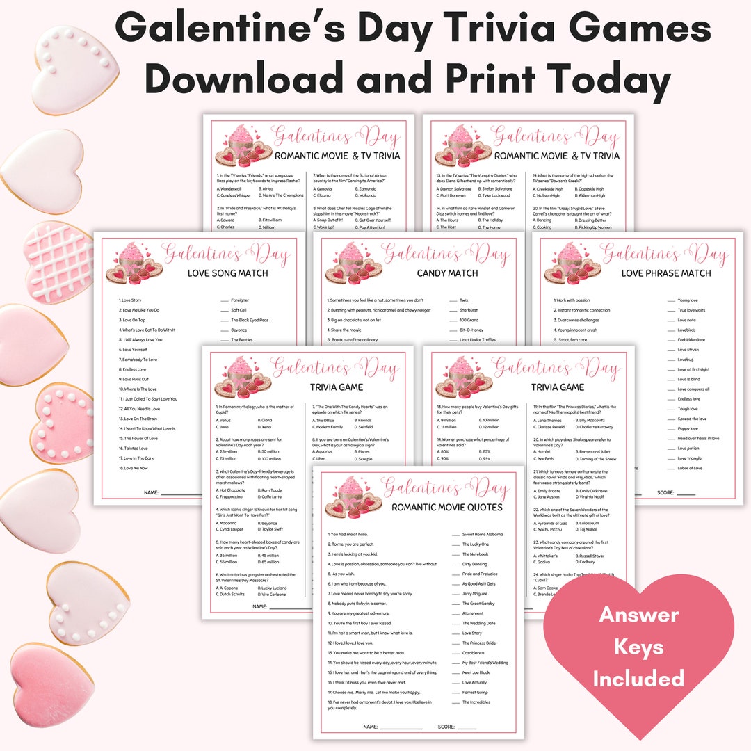 Galentines Day Trivia Games, Printable Party Games, Match Games, Girls ...