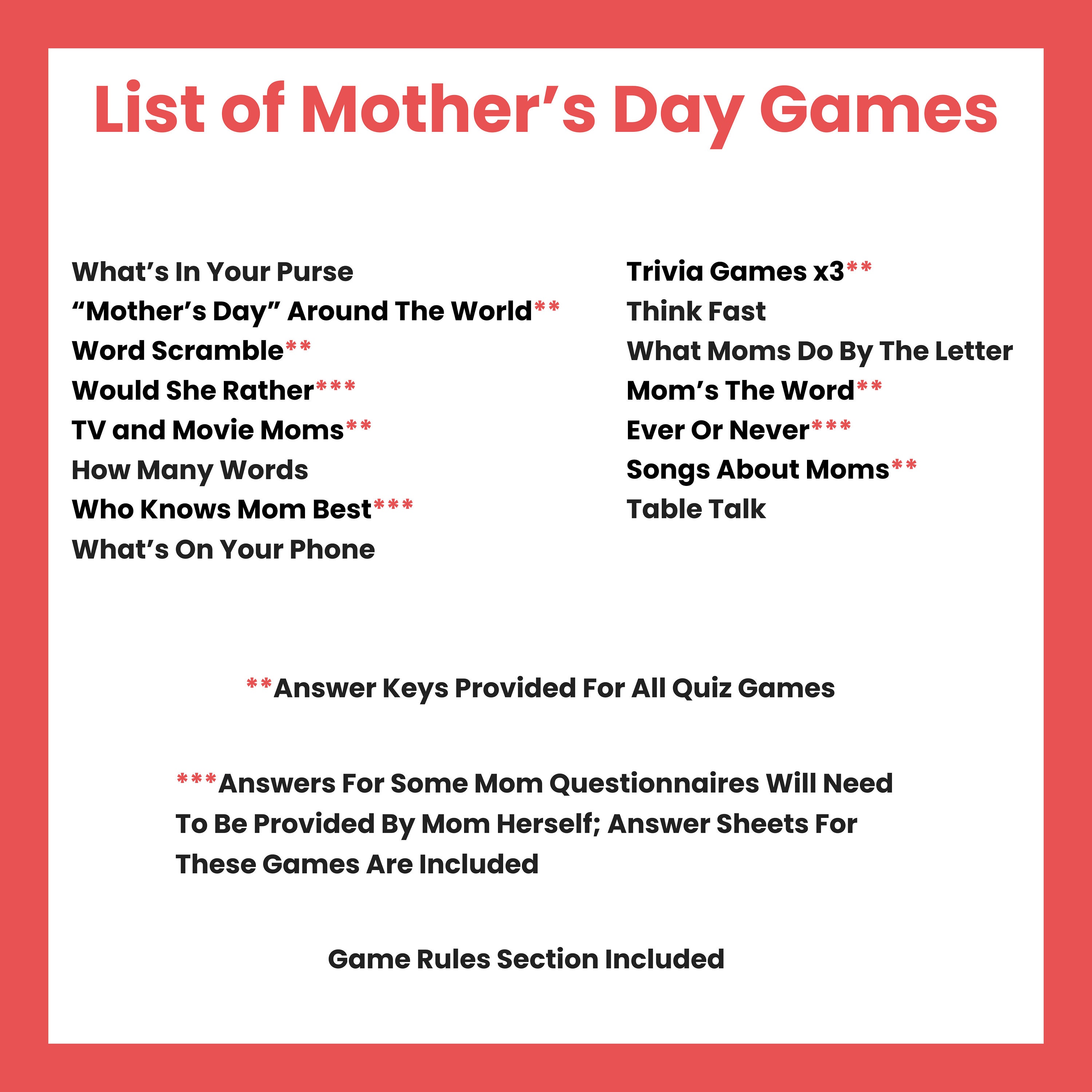 Fun Mothers Day Games, Printable Party Games, Mothers Day Activity ...