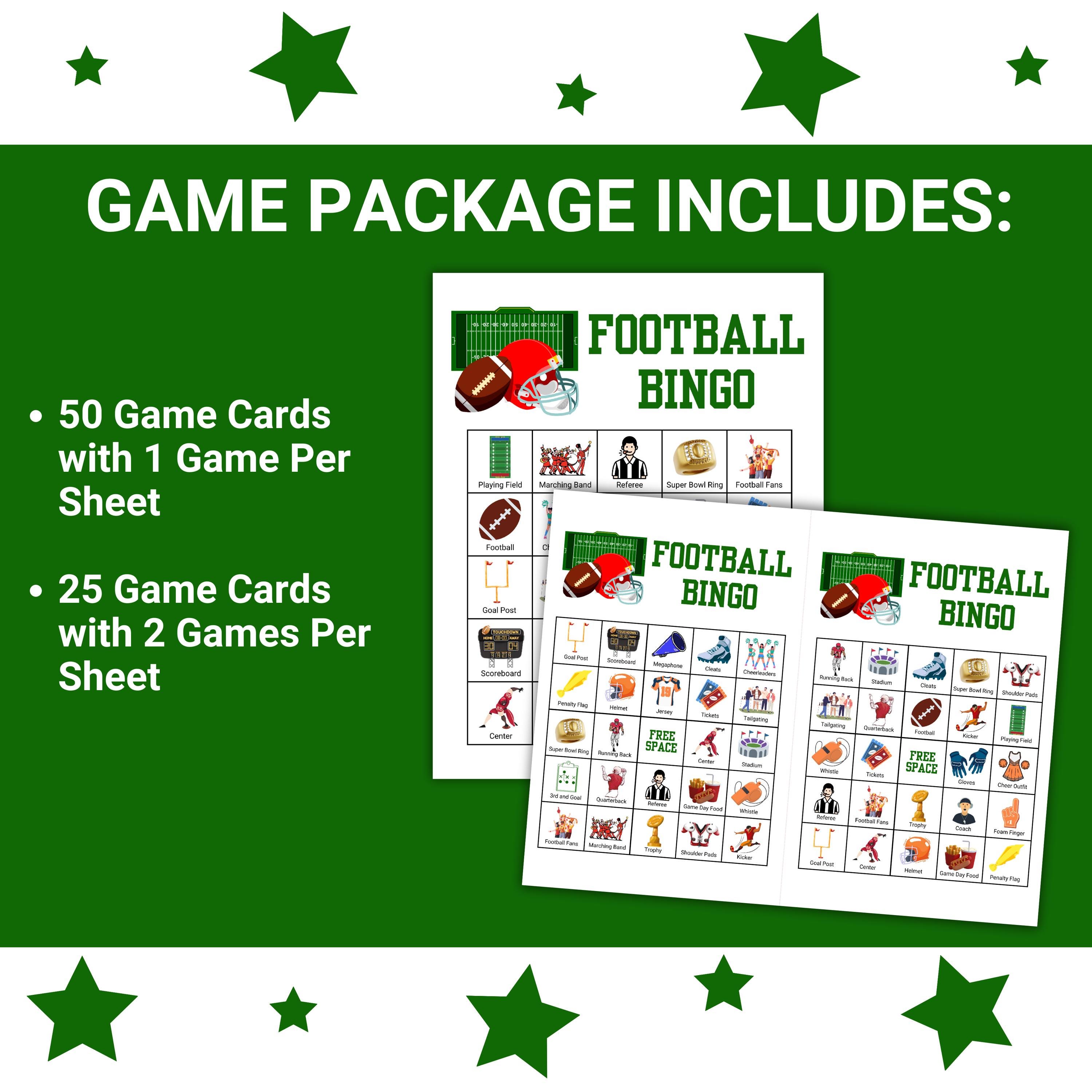 Football Bingo Games, Printable Bingo Cards for Kids and Adults, Bingo ...