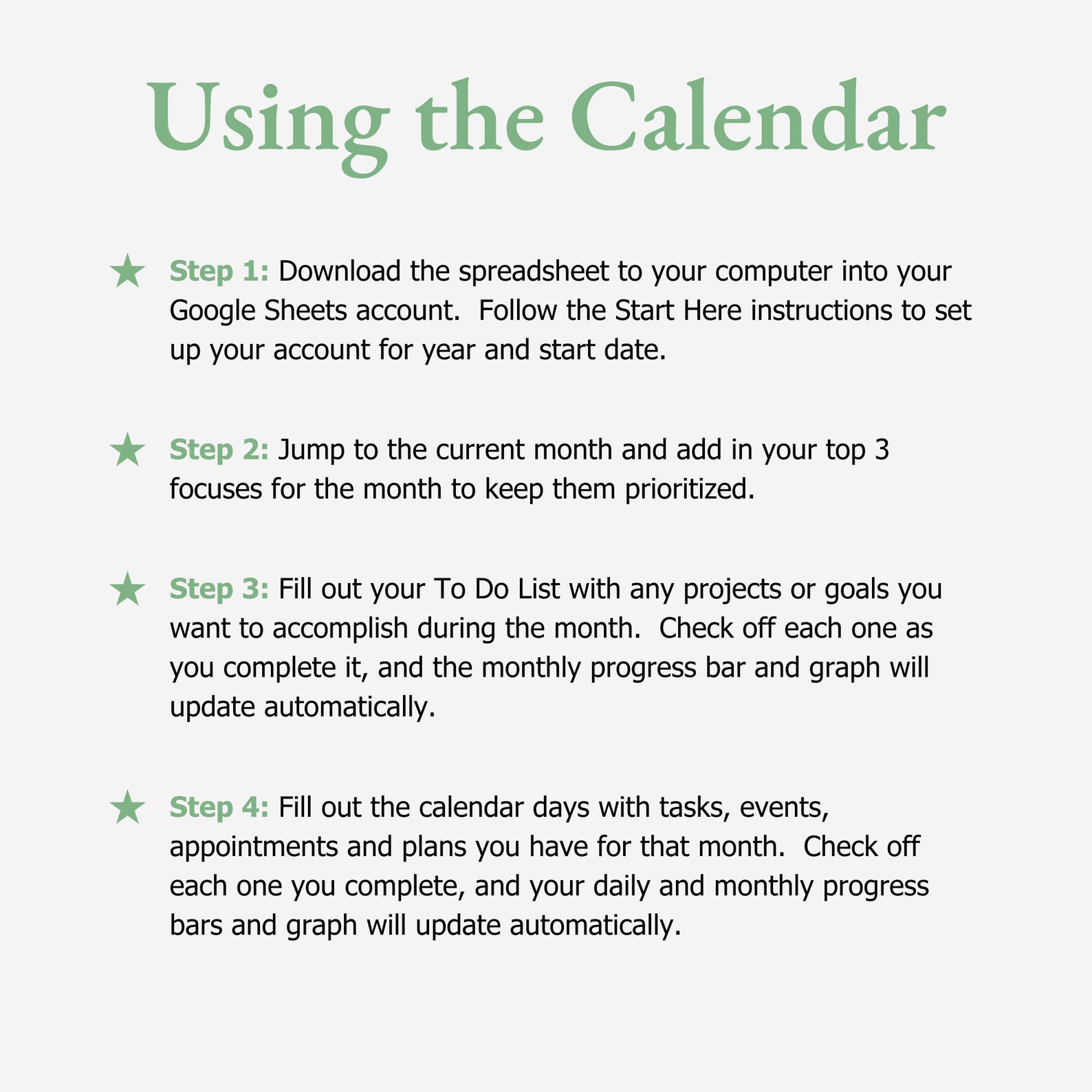 Editable Calendar for Google Sheets, Daily, Weekly, Monthly Task ...