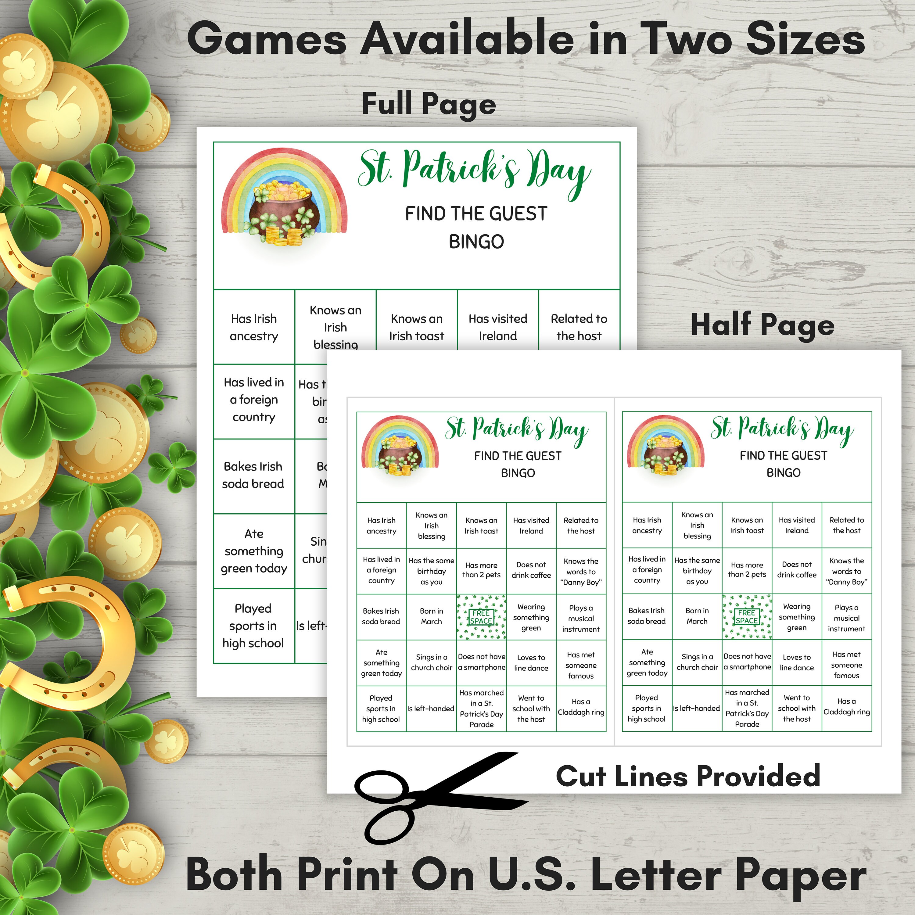 St. Patrick’s Day Printable Find the Guest Bingo, Icebreaker Game, Team ...
