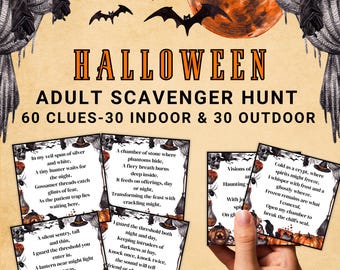 Halloween Scavenger Hunt for Adults, Printable Clue Cards, Indoor and ...