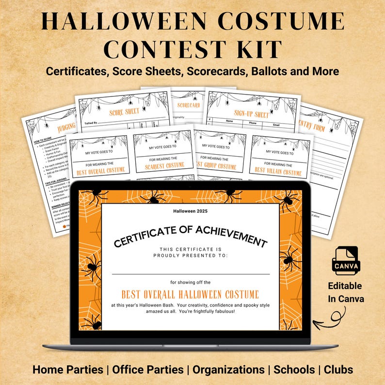 Halloween Costume Contest Kit, Canva Editable Winner Certificate ...