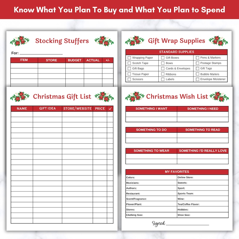 Editable Christmas Gift List, Printable Holiday Shopping List Planner ...