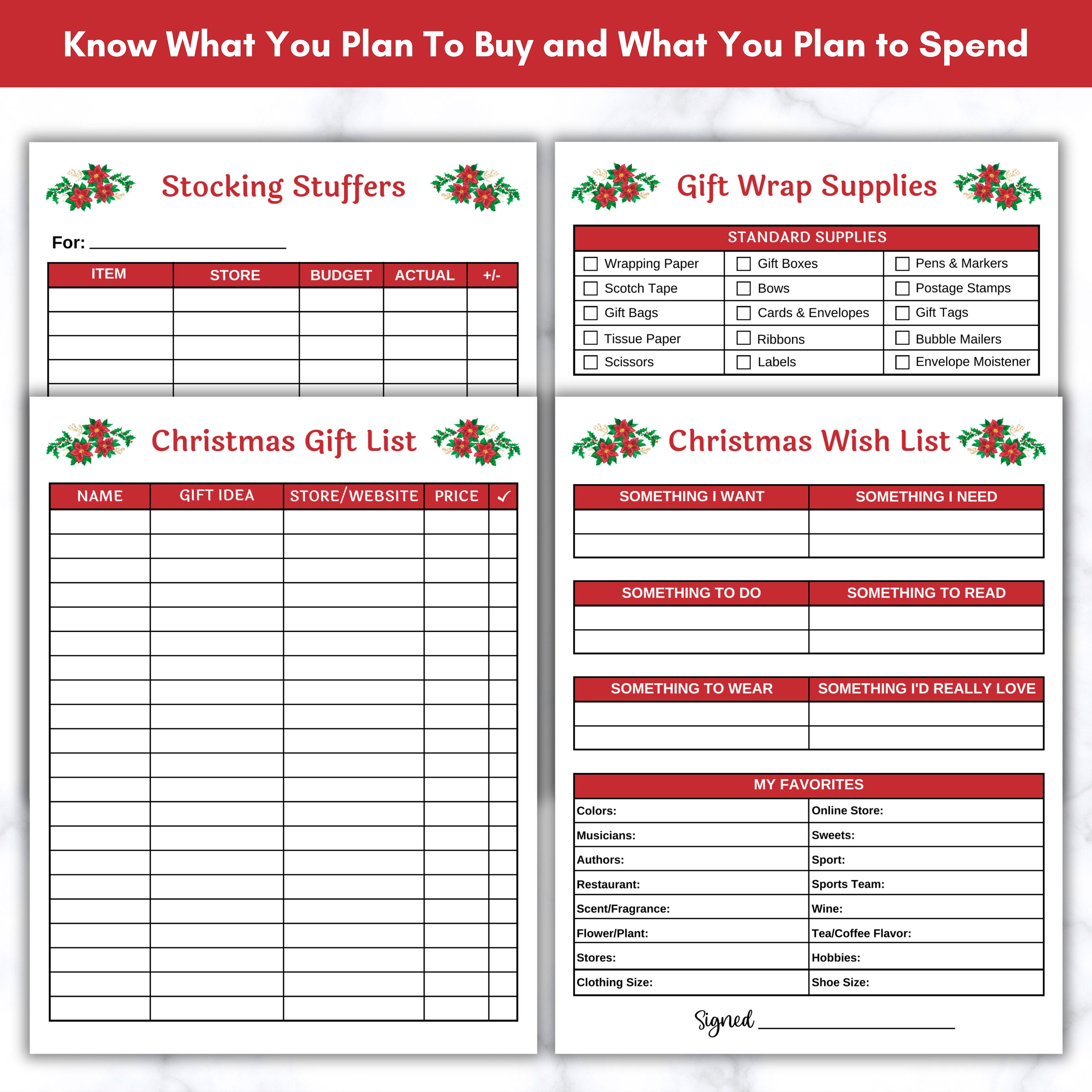 Editable Christmas Gift List, Printable Holiday Shopping List Planner ...