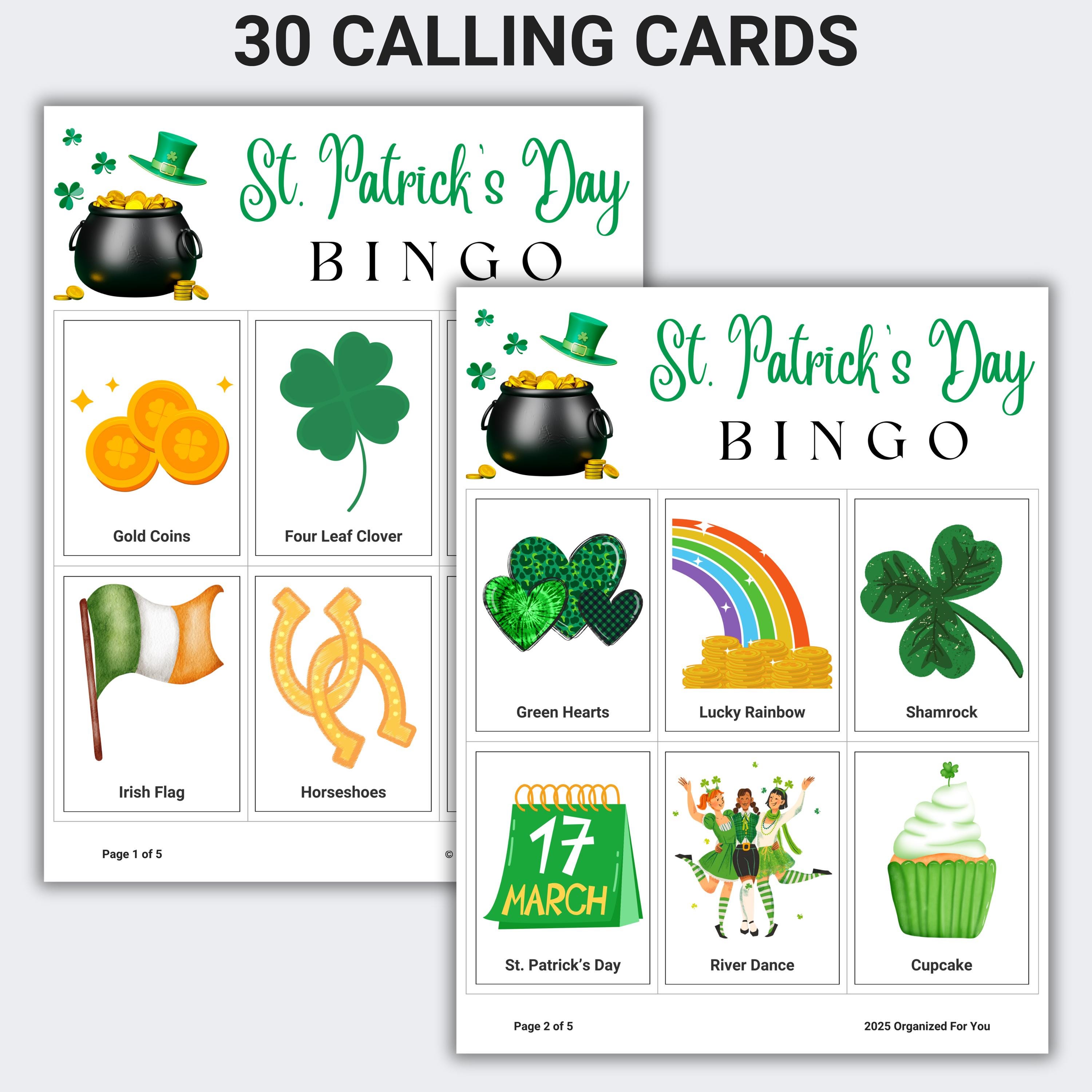 St Patricks Day Printable Bingo Game, Family Bingo Games for Kids ...