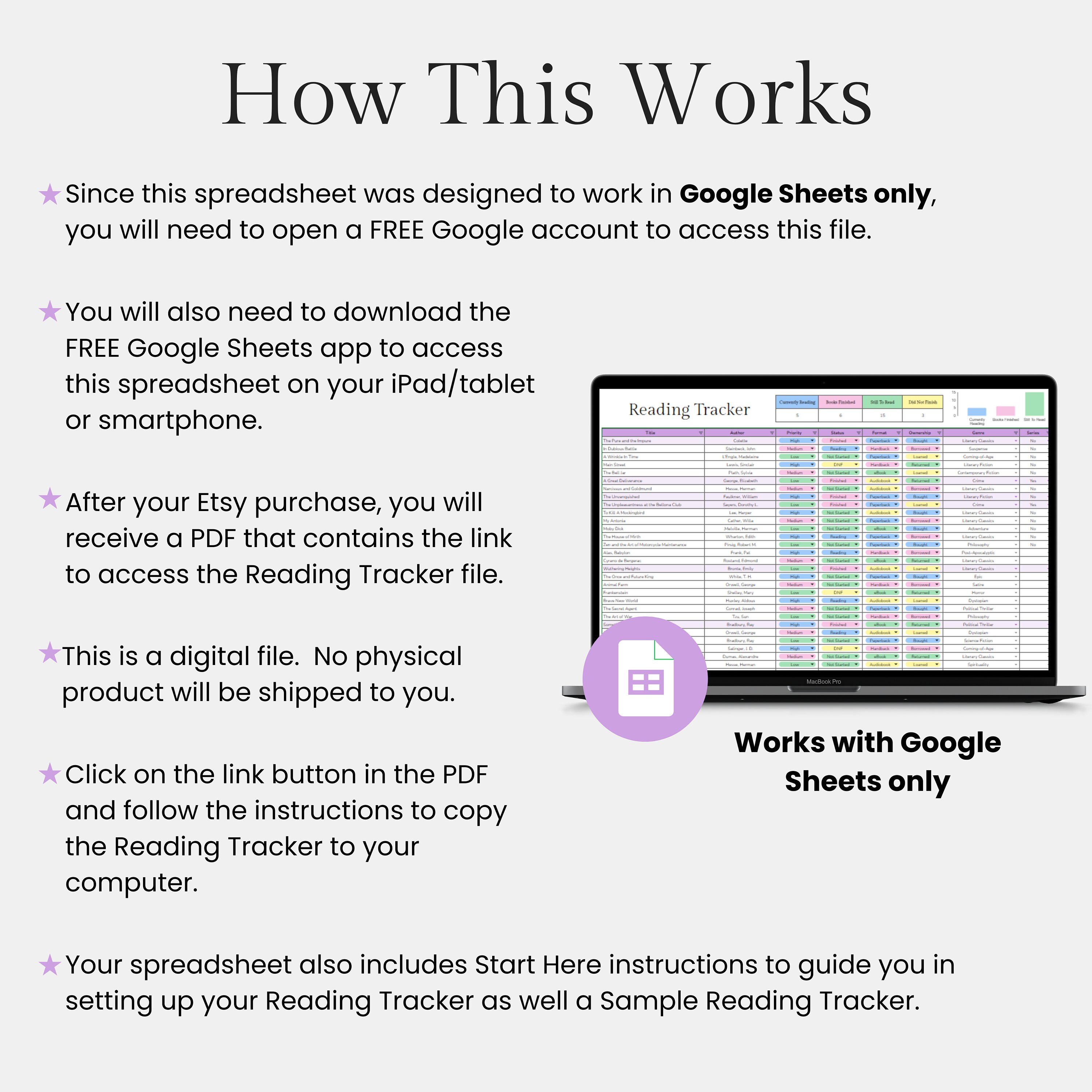 Simple Reading Tracker, Google Sheets Spreadsheet, Book Reading Planner ...
