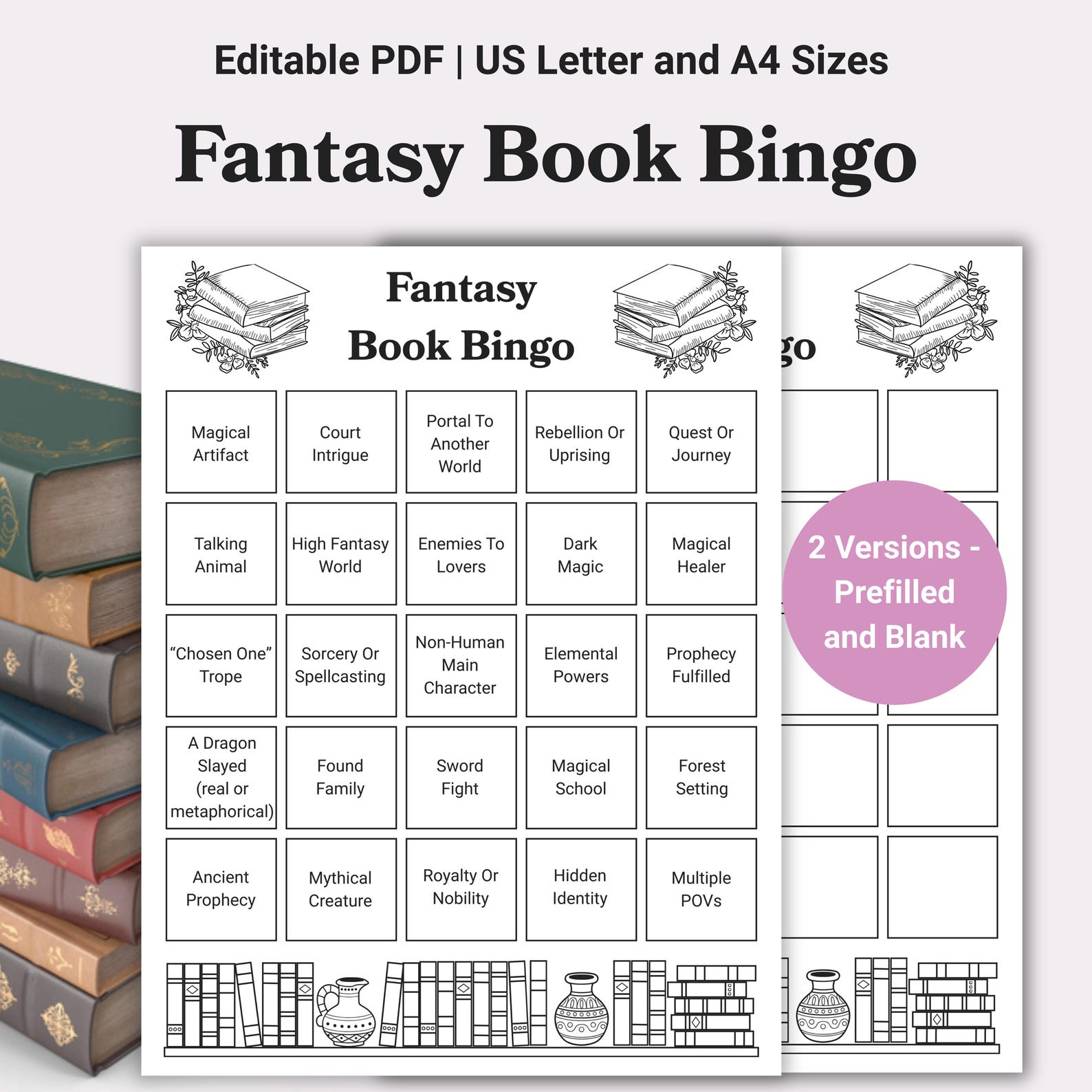 Fantasy Book Bingo Reading Challenge, Printable Book Bingo for Adults ...
