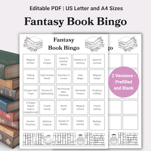 Fantasy Book Bingo Reading Challenge, Printable Book Bingo for Adults ...
