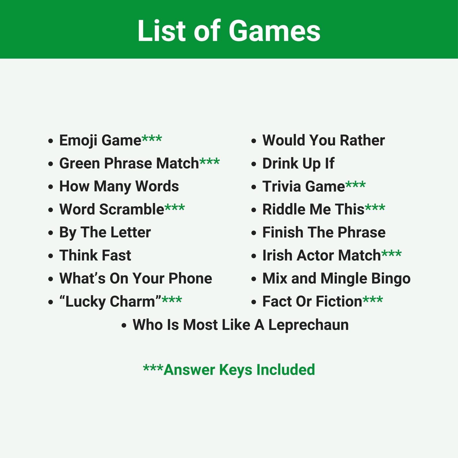 St Patricks Day Printable Party Game Bundle, Irish Party Games for ...