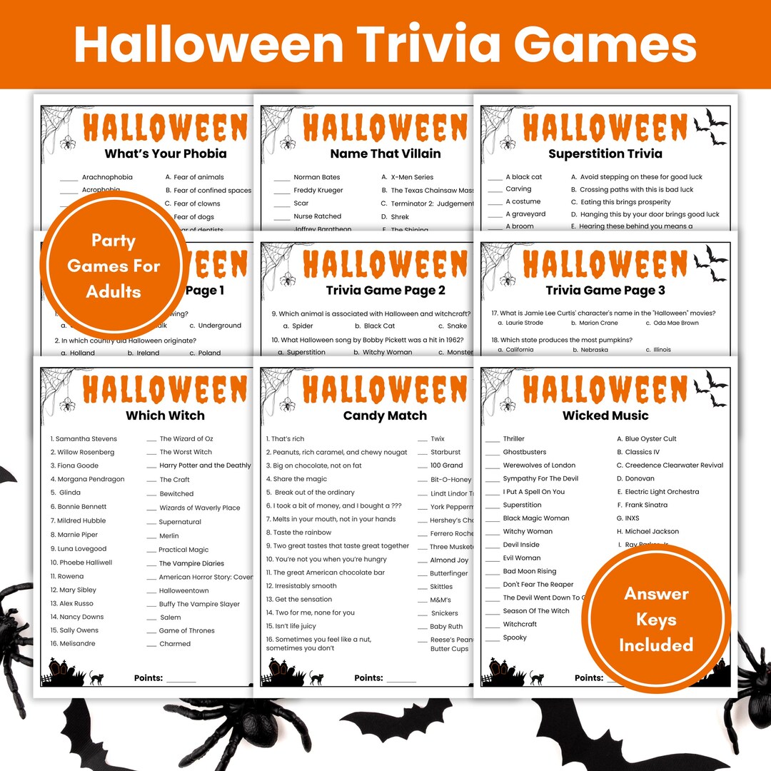 Halloween Trivia Games Bundle, Games for Adults, Office Party Games ...