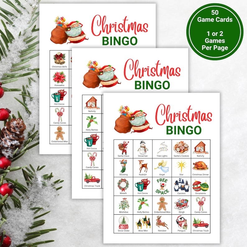 Christmas Bingo Games, Printable Bingo Game Cards, Games for Adults and ...