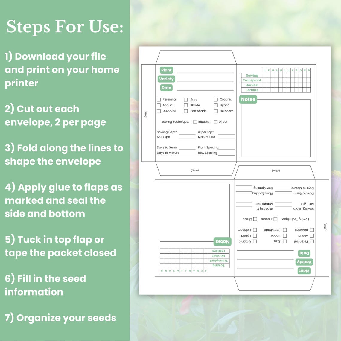 Garden Seed Saver Packet Template, Printable Seed Saver Envelopes ...