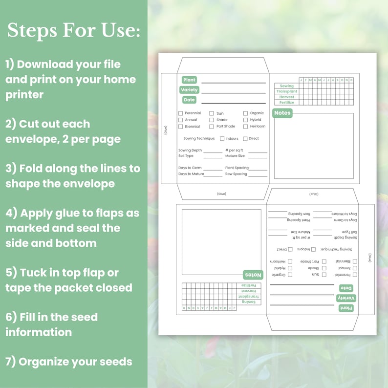 Garden Seed Saver Packet Template, Printable Seed Saver Envelopes ...