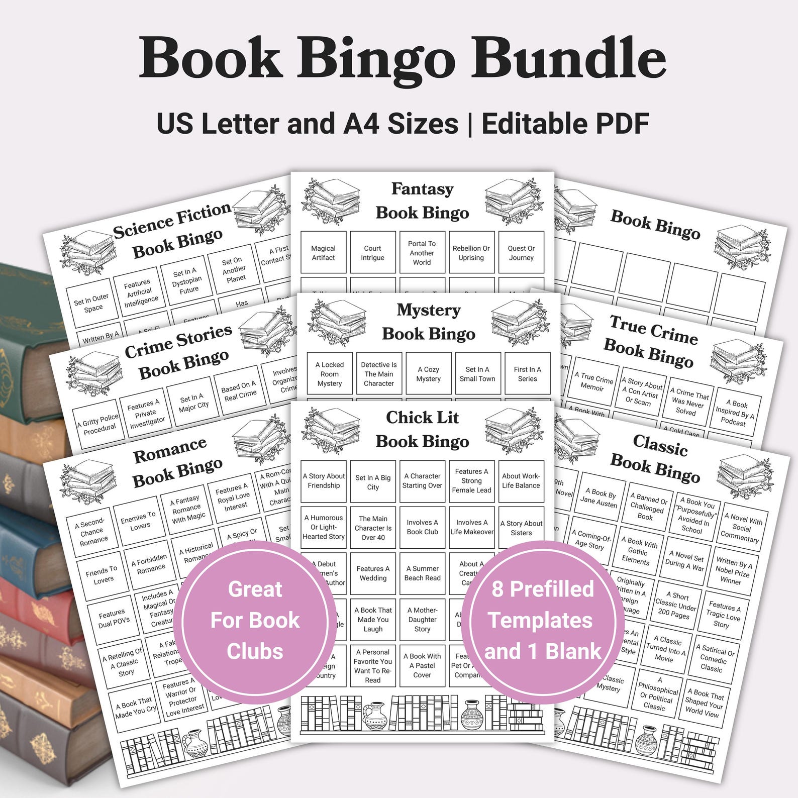 Printable Book Bingo for Adults, Reading Challenge, TBR Prompts ...