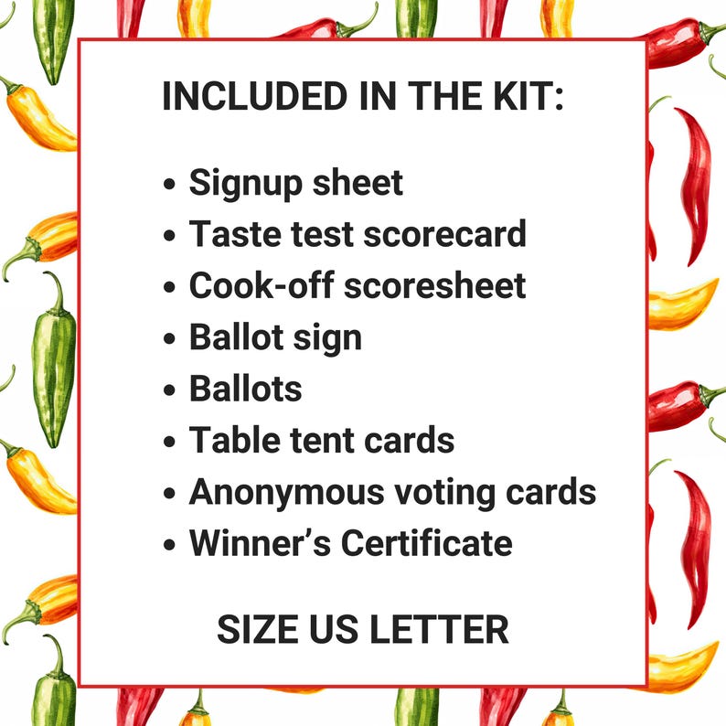 Chili Cook off Contest Kit Printable, Cooking Competition, Food Tasting ...