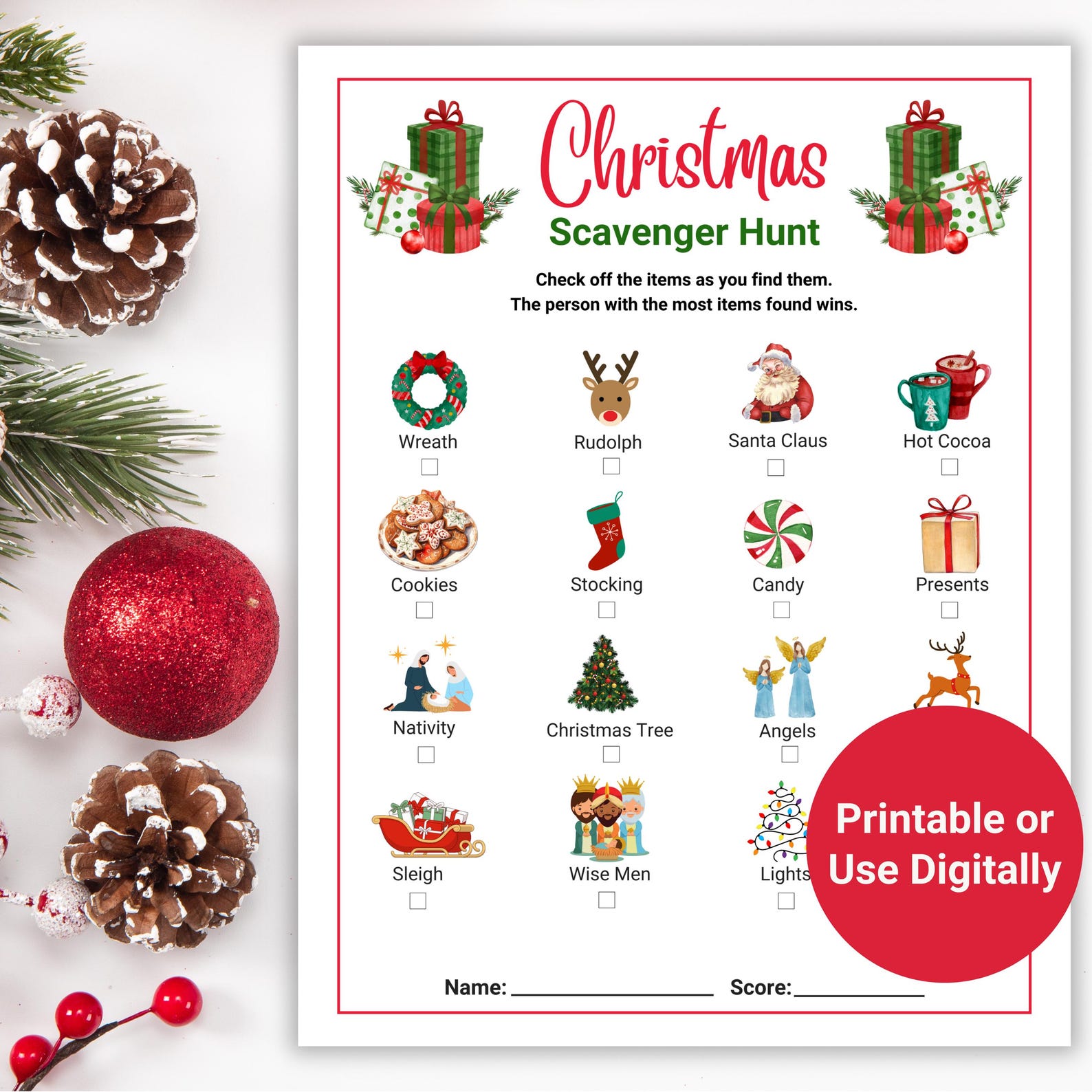 Christmas Scavenger Hunt Game, Games for Kids, School Games, Printable ...