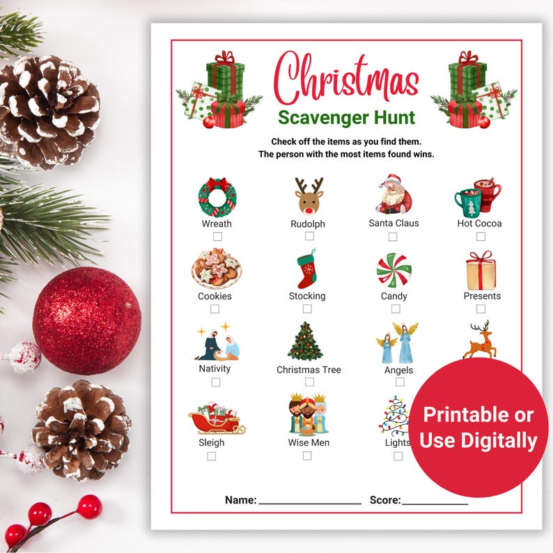Christmas Scavenger Hunt Game, Games for Kids, School Games, Printable ...