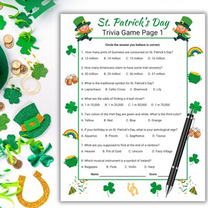 St Patricks Day Printable Trivia Games, Irish Trivia Quiz Game, St ...