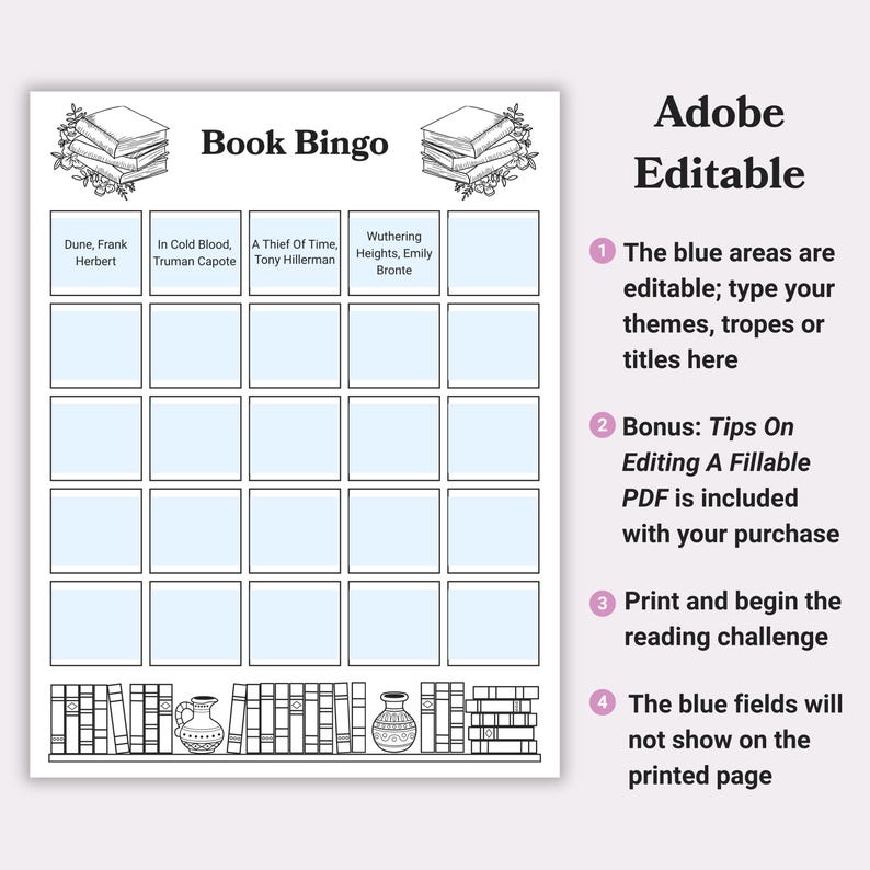 Printable Book Bingo for Adults, Reading Challenge, TBR Prompts ...