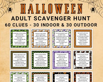 Halloween Scavenger Hunt for Adults, Printable Clue Cards, Indoor and ...