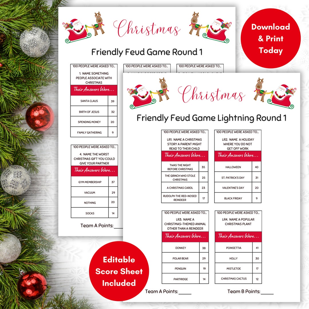 Christmas Friendly Feud Game, Printable Games for Family, Office Party ...
