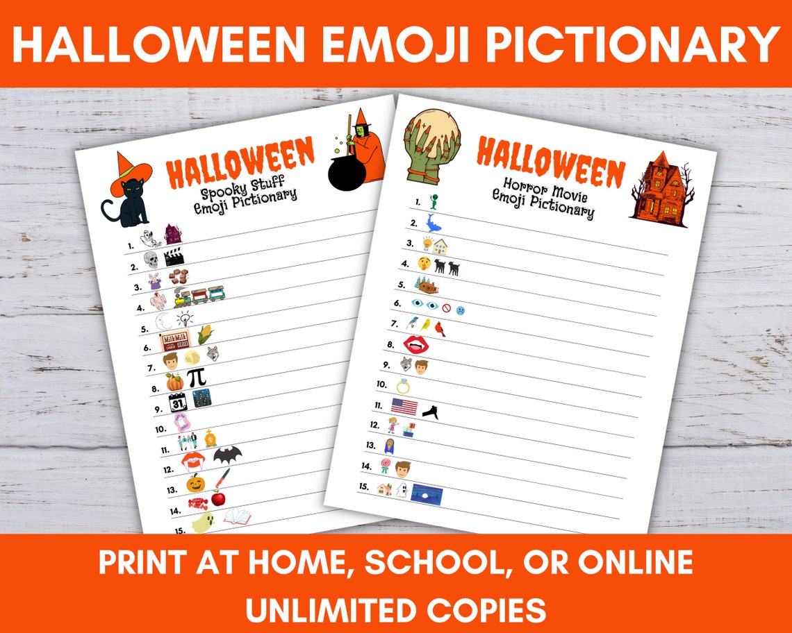 Halloween Emoji Pictionary Printable Party Games Kids Games - Etsy