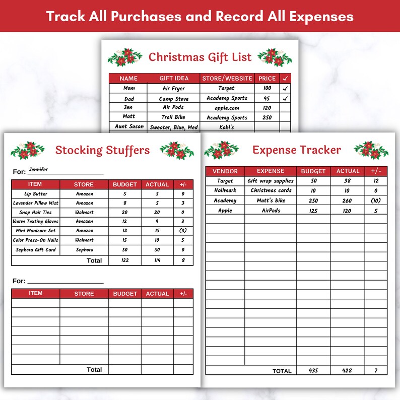 Editable Christmas Gift List, Printable Holiday Shopping List Planner ...