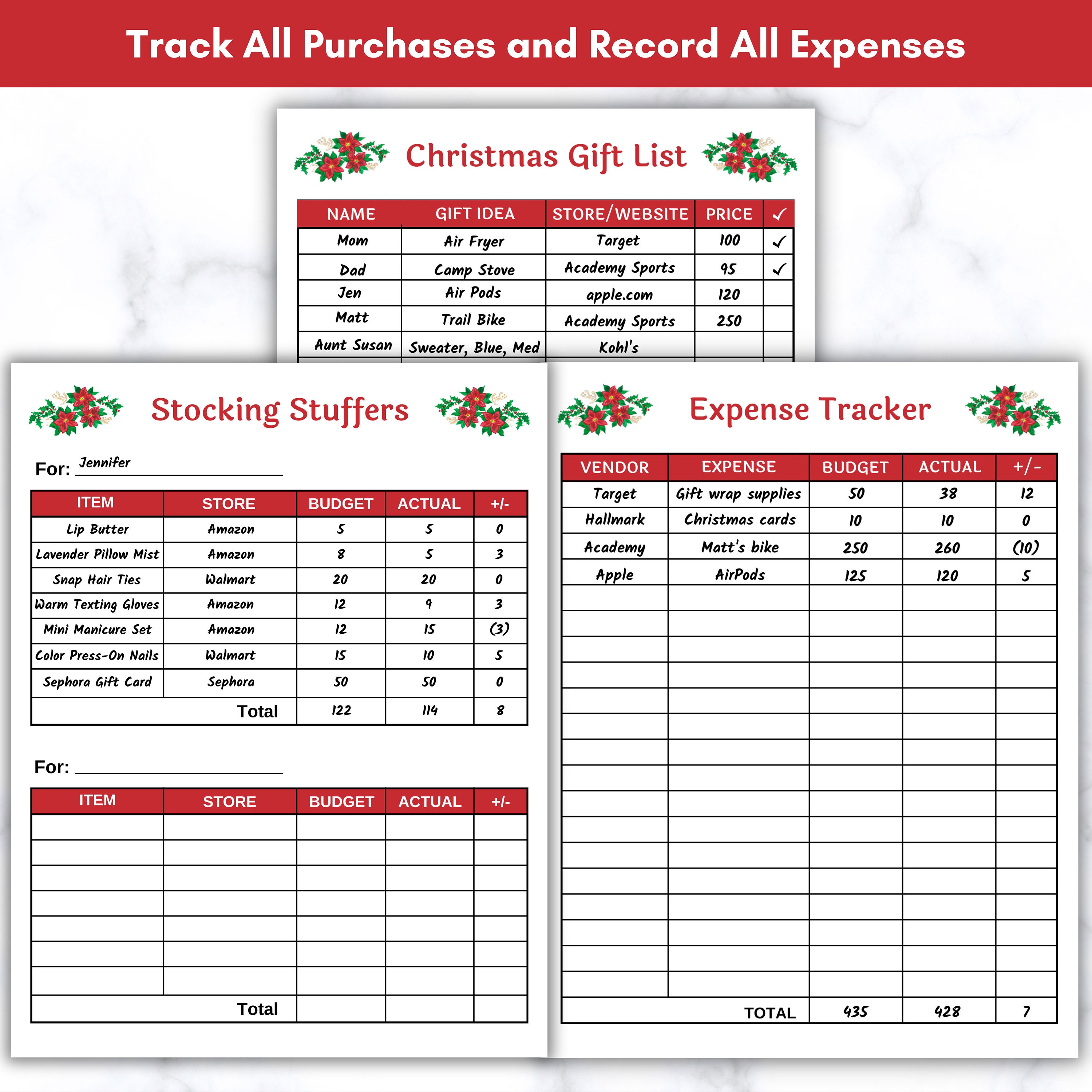 Editable Christmas Gift List, Printable Holiday Shopping List Planner ...