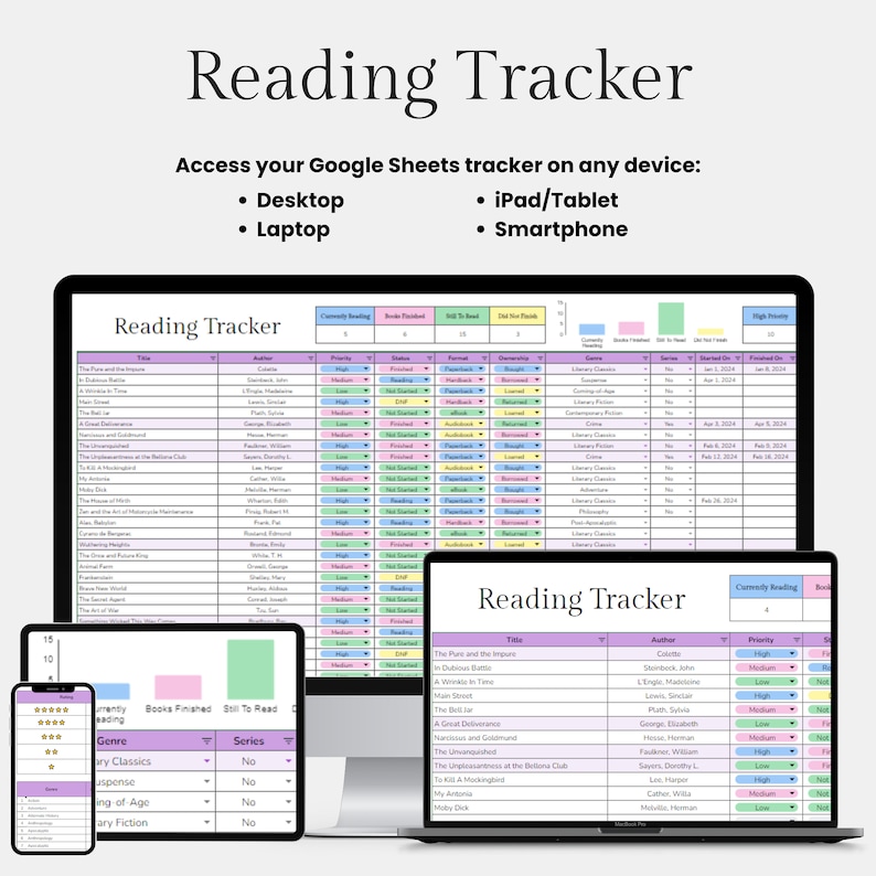 Simple Reading Tracker, Google Sheets Spreadsheet, Book Reading Planner ...