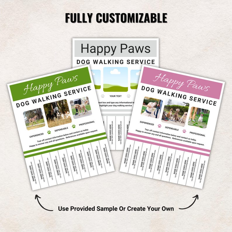 Dog Walker Services Tear off Flyer Template, Summer Dog Walking ...