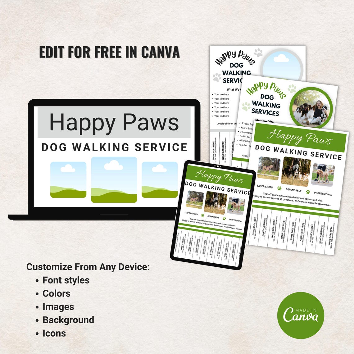 Dog Walker Services Tear off Flyer Template, Summer Dog Walking ...