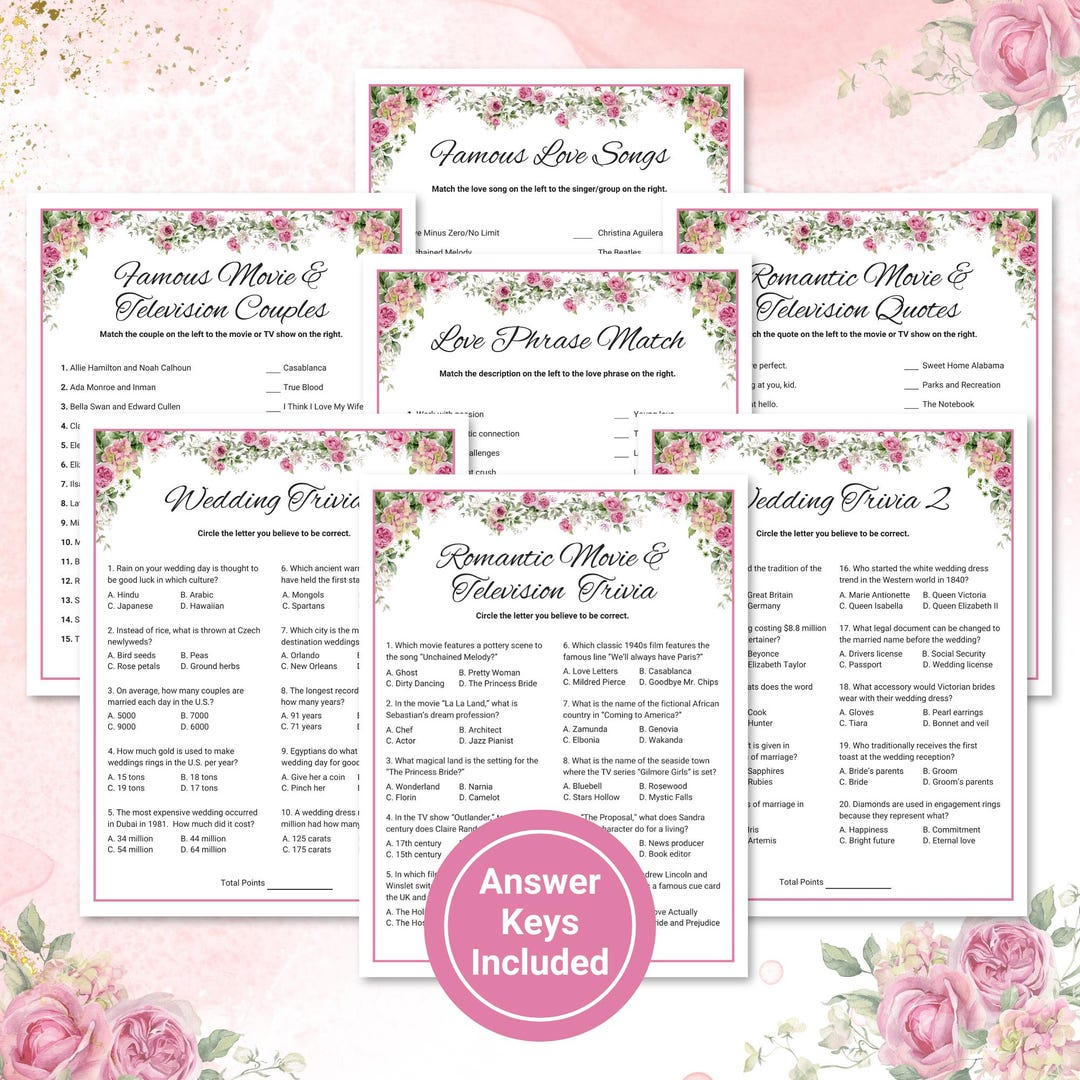Bridal Shower Trivia Games, Wedding Table Party Games, Reception Games ...