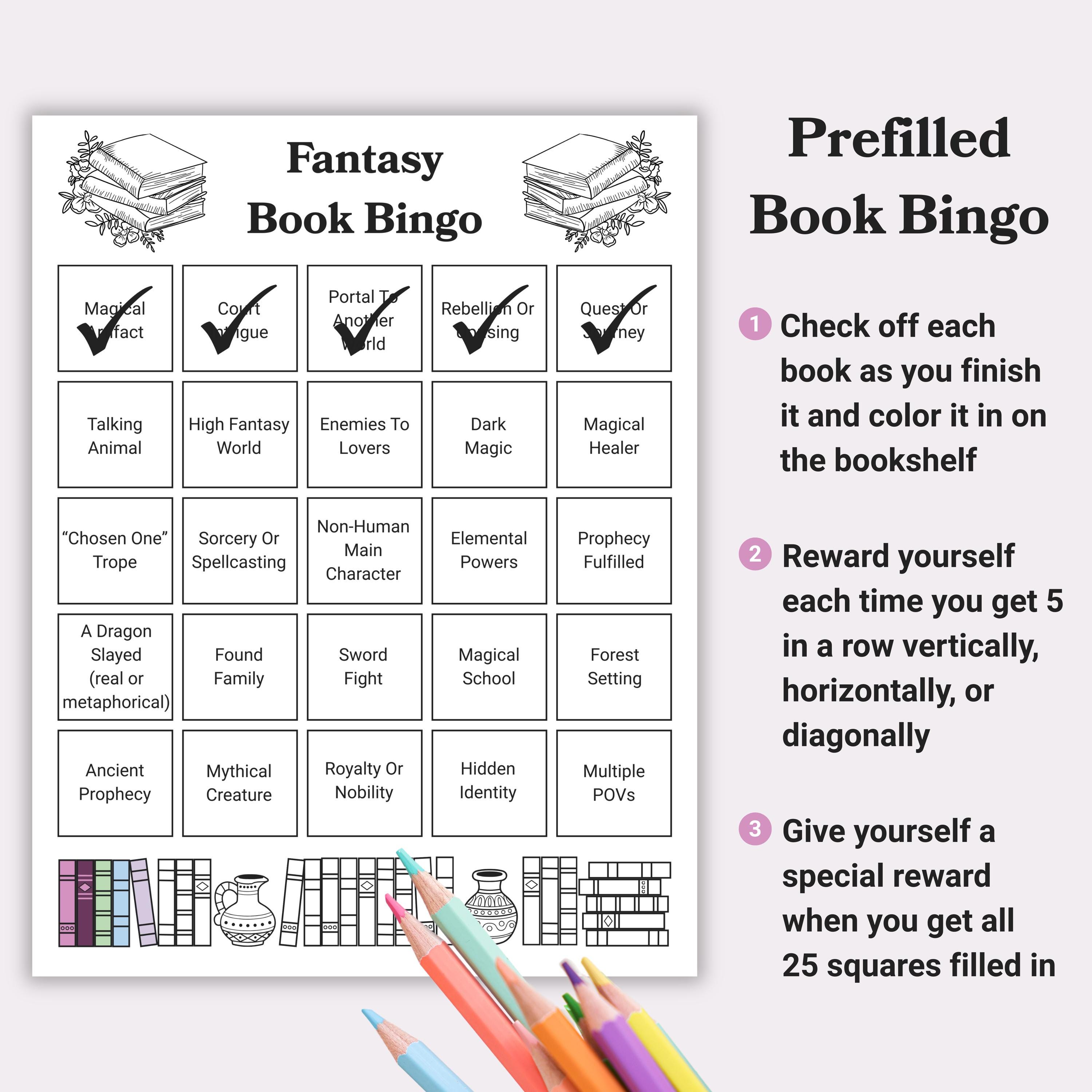 Fantasy Book Bingo Reading Challenge, Printable Book Bingo for Adults ...