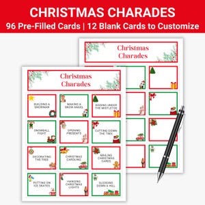 Christmas Charades Party Game, Printable Charades Cards, Games for Kids ...