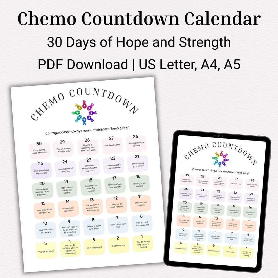30-day Chemo Countdown Calendar, Printable Cancer Support Gift With ...