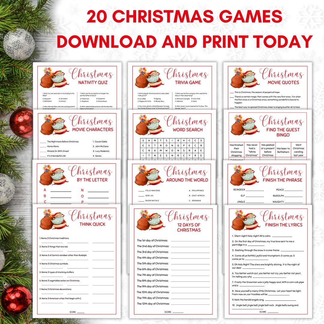 Christmas Game Bundle, Printable Family Party Games, Group Games ...
