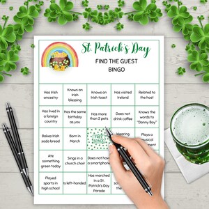 St. Patrick’s Day Printable Find the Guest Bingo, Icebreaker Game, Team ...